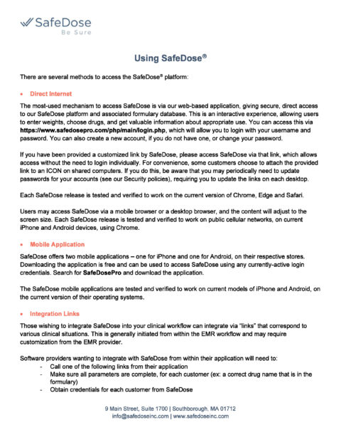 SafeDose Evaluation Guide - SafeDose